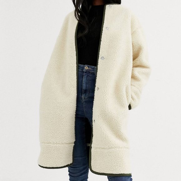 ASOS | Jackets & Coats | Colalrless Borg Coat With Seam Detail In Cream ...